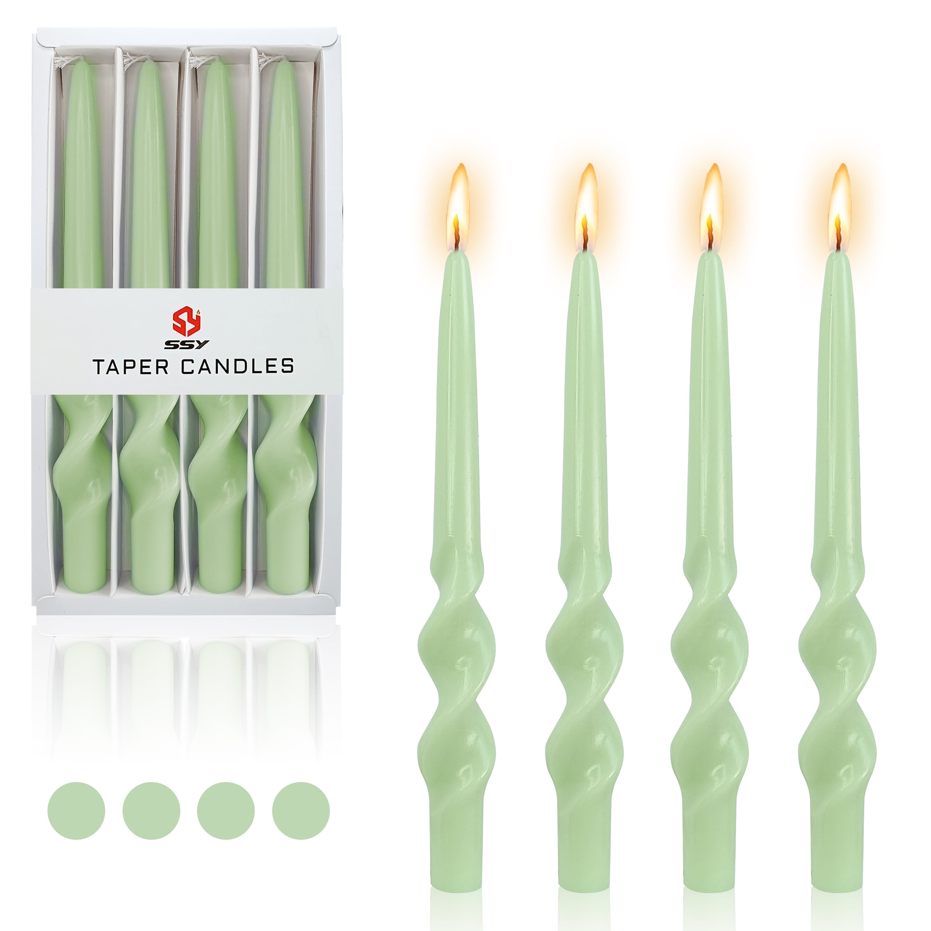 4pcs Tapered Candlesticks Spiral Taper Candle, 10 Inch Green ...