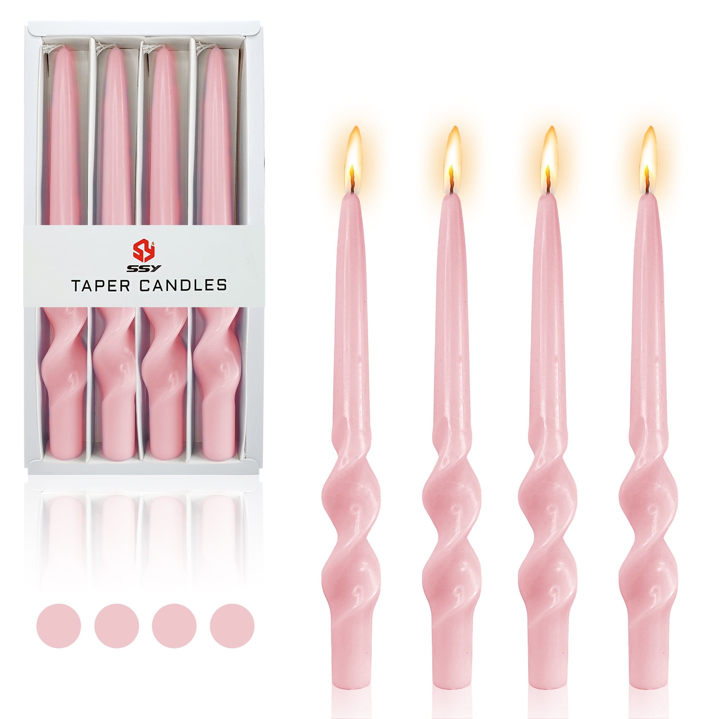 4pcs Tapered Candlesticks Spiral Taper Candle, 10 Inch Pink Candlestick ...