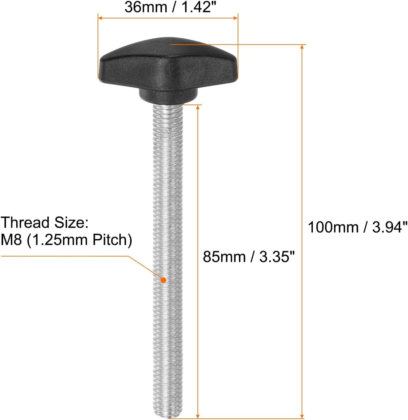 4pcs Tee Wing Thumb Screws M8 x 85mm Standard Male Thread Plastic T ...