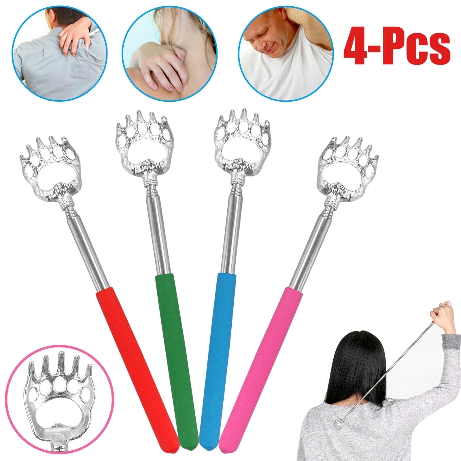 Hongan 4-Piece Stainless Steel Long Bear Claw Back Scratchers ...