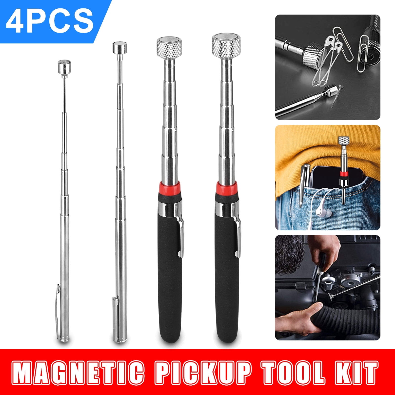 4pcs Telescoping Magnetic Pickup Tools, 15/10/3/1.5lb Pull Capacity ...
