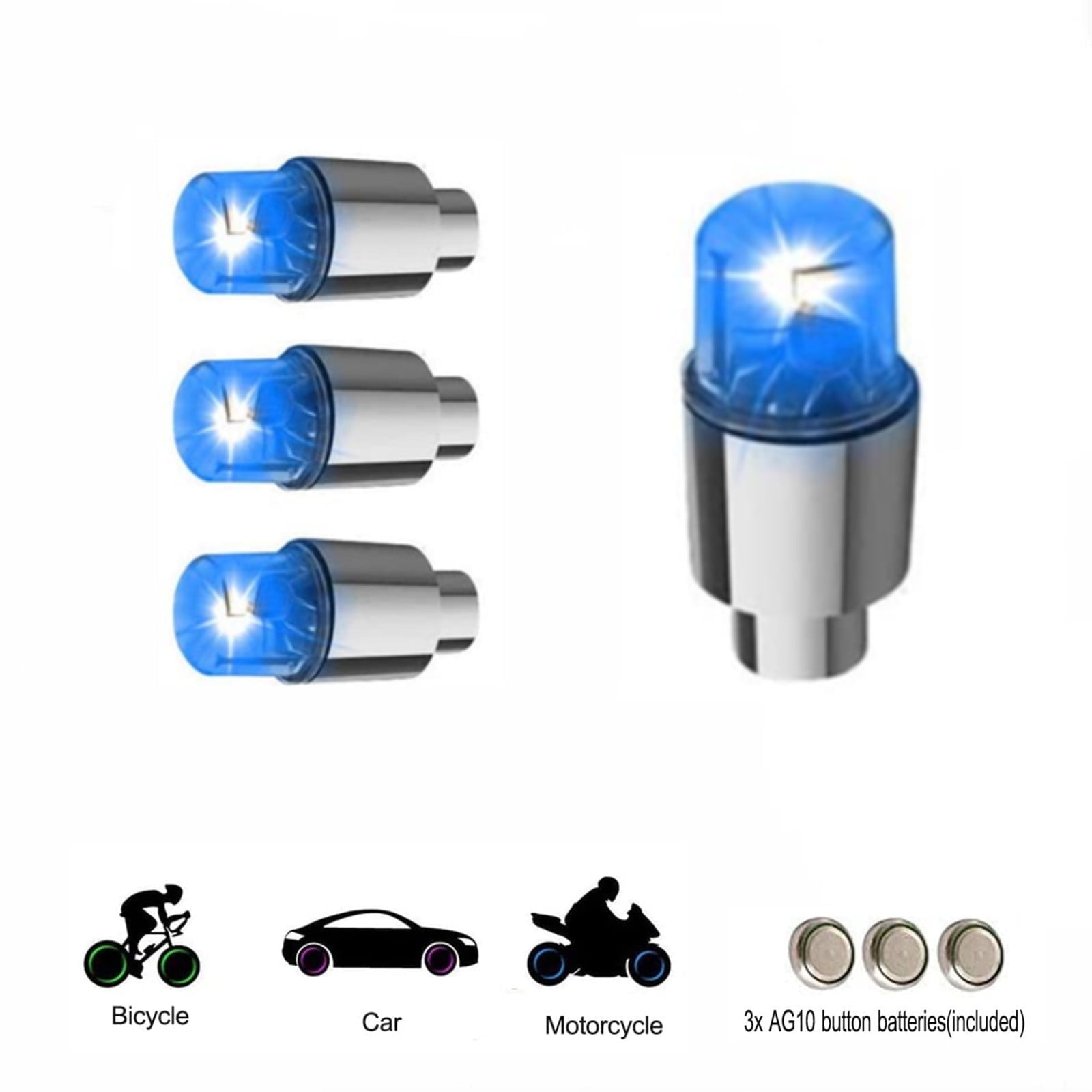 4pcs Tire Valve Stem Caps Tire Caps LED Wheel Tire Blue Neon Light Car ...