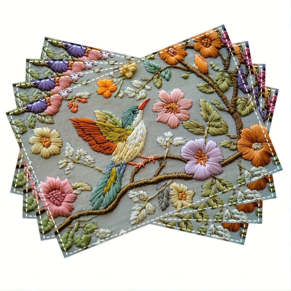 4pcs, Tropical birds and wild flowers Theme placemats, fashion print ...
