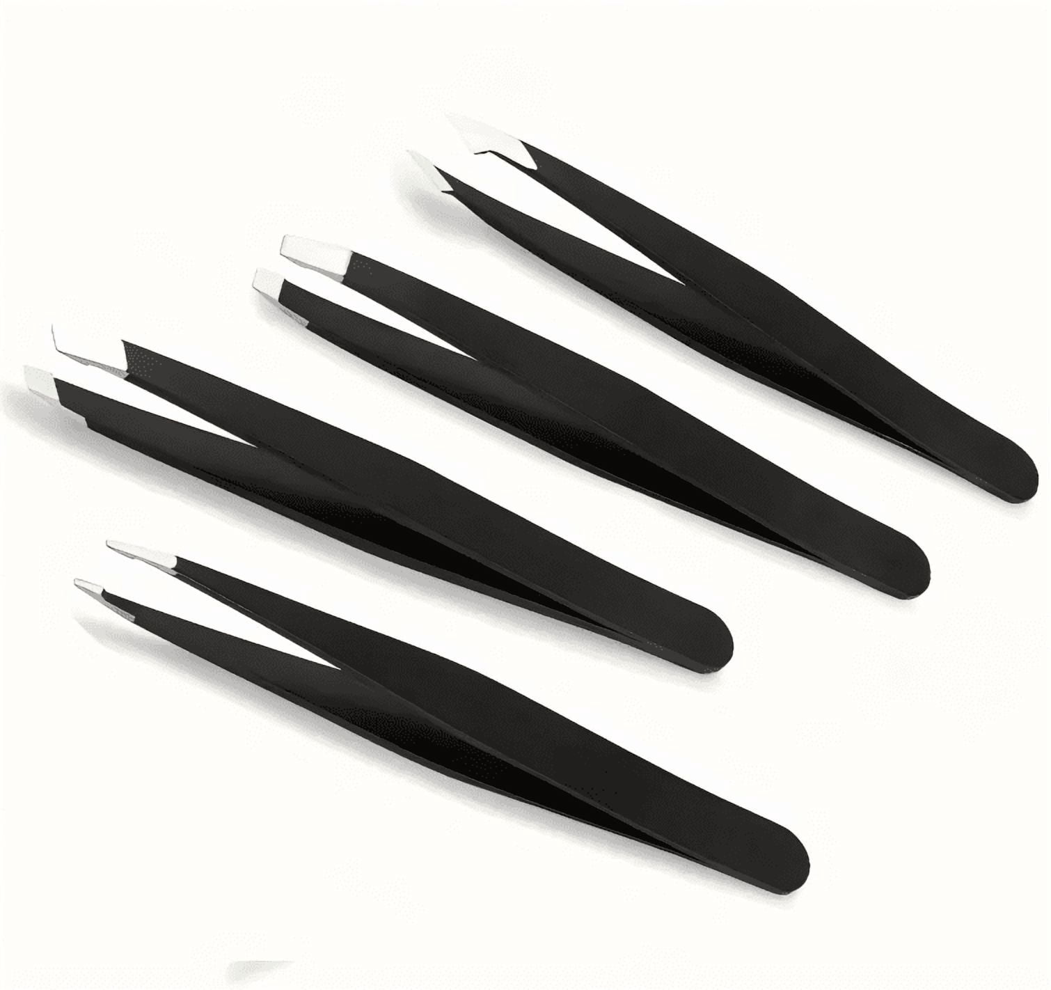 4pcs Tweezers Set with Storage Case(Black), Stainless steel ...