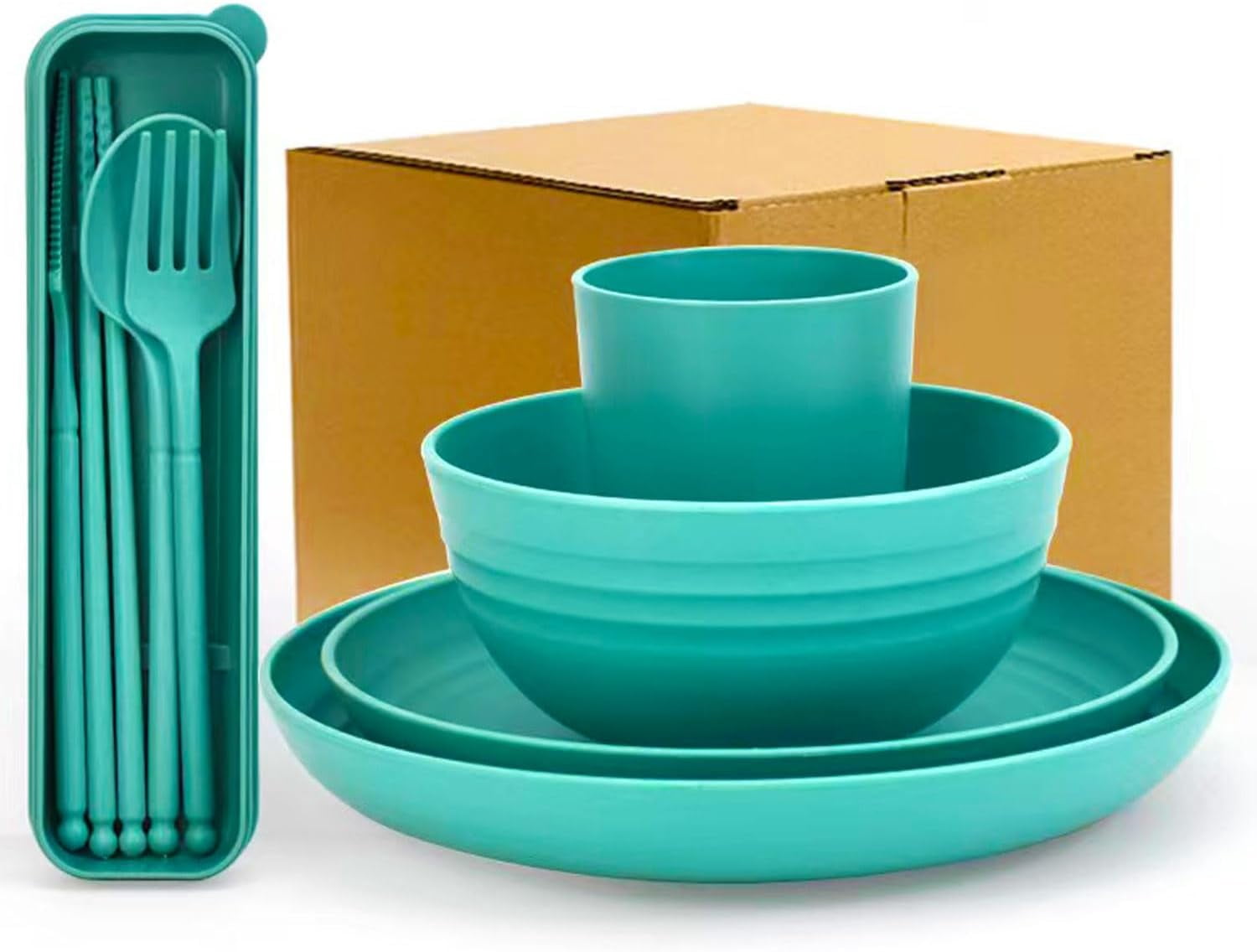 4pcs Unbreakable Wheat Straw Dinnerware Sets with Cutlery Set, Reusable ...