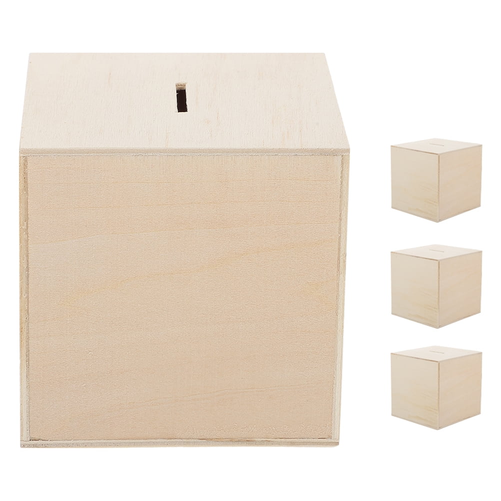 4pcs Unfinished Wooden Piggy Banks Kids DIY Coin Banks lovely Change ...