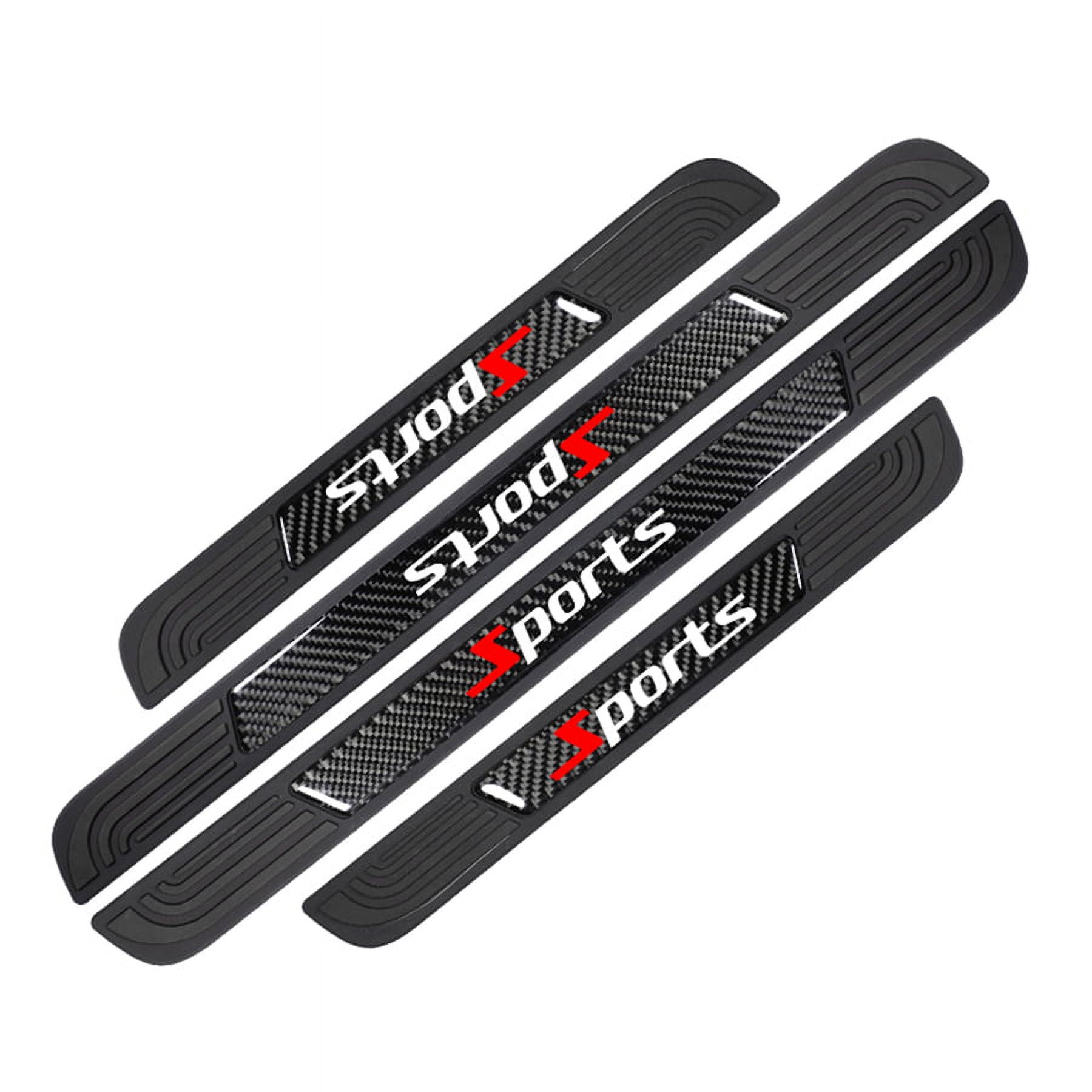 4pcs Universal Real Carbon Fiber+Rubber Car Door Scuff Sill Cover Step ...