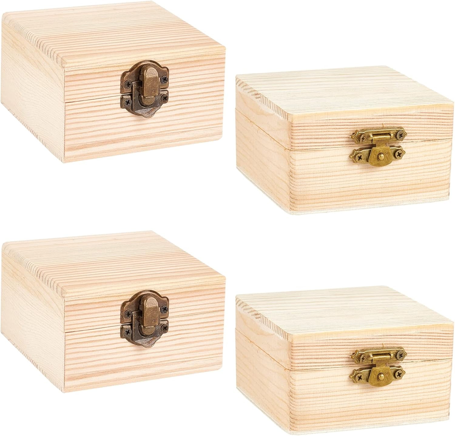 4pcs Unpainted Pine Wood Box Natural Unpainted Wooden Box with Locking ...