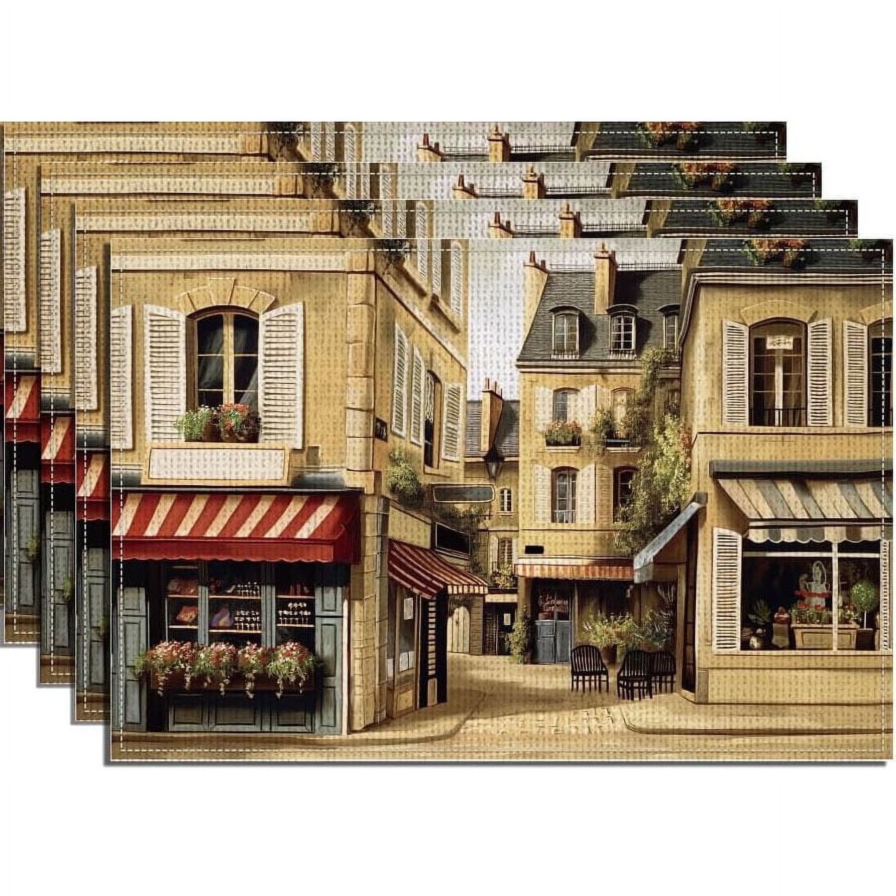 4pcs Vintage Cityscape Placemats Table Mats Durable Washable Rustic ...