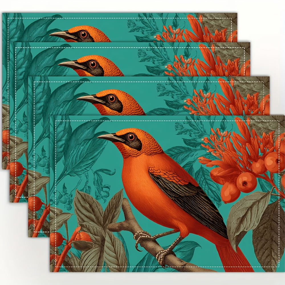 4pcs Vintage Orange Tropical Bird Jungle Botanical Garden Placemats ...