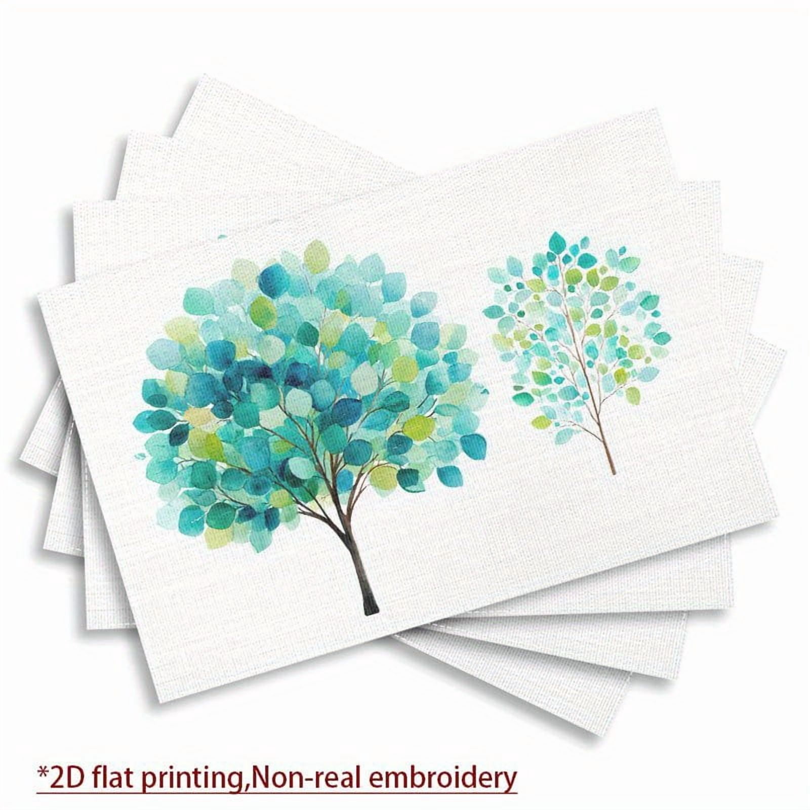 4pcs Watercolor Tree placemats,Featuring Blue And Green Foliage, 12X18 ...