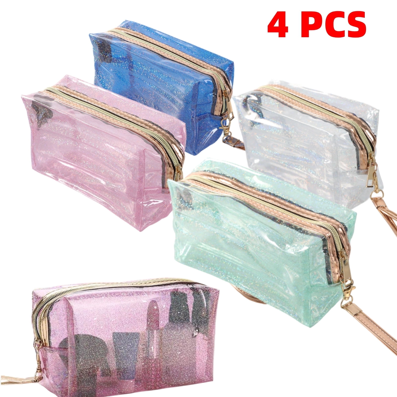 4Pack Clear Makeup Bag Waterproof Cosmetic Bag Portable Zippered Travel ...