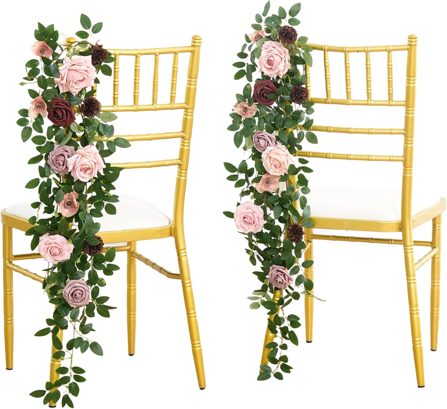 4pcs Wedding Aisle Pew Flowers Chair Decorations Arrangements Burgundy ...