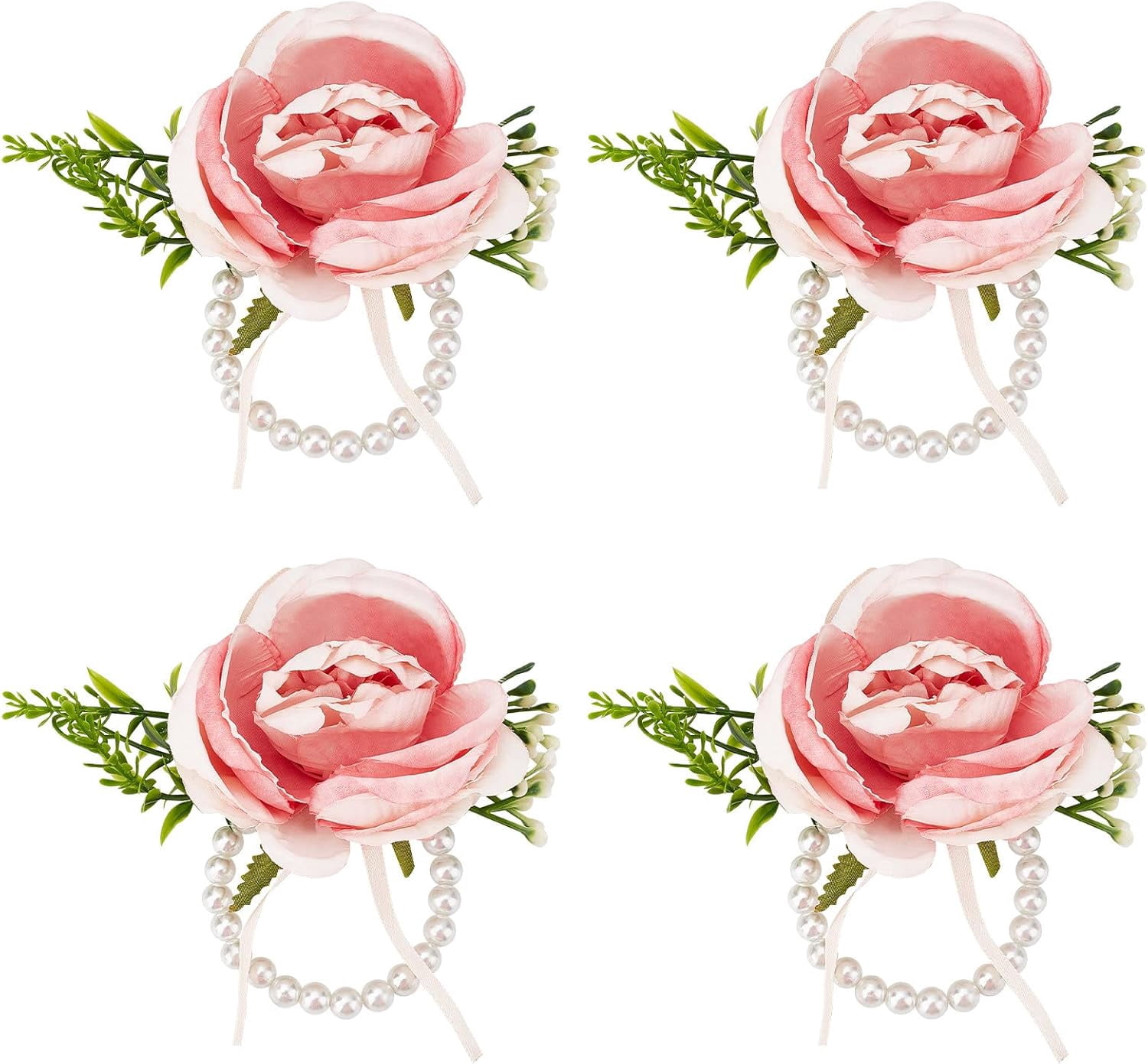4pcs Wedding Wrist Corsage Pink Rose Corsage Wristlet Women Bride ...