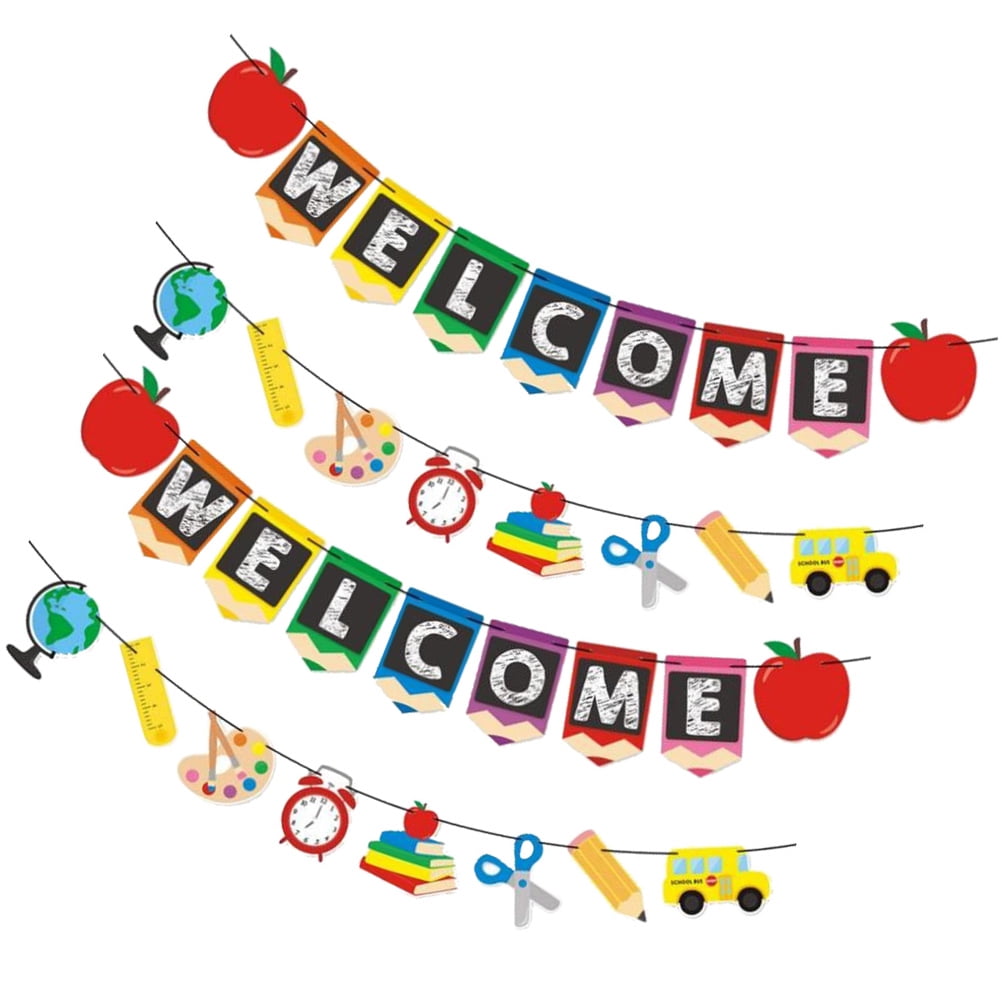 4pcs Welcome Banner First Day Of School Classroom Banner Back To School