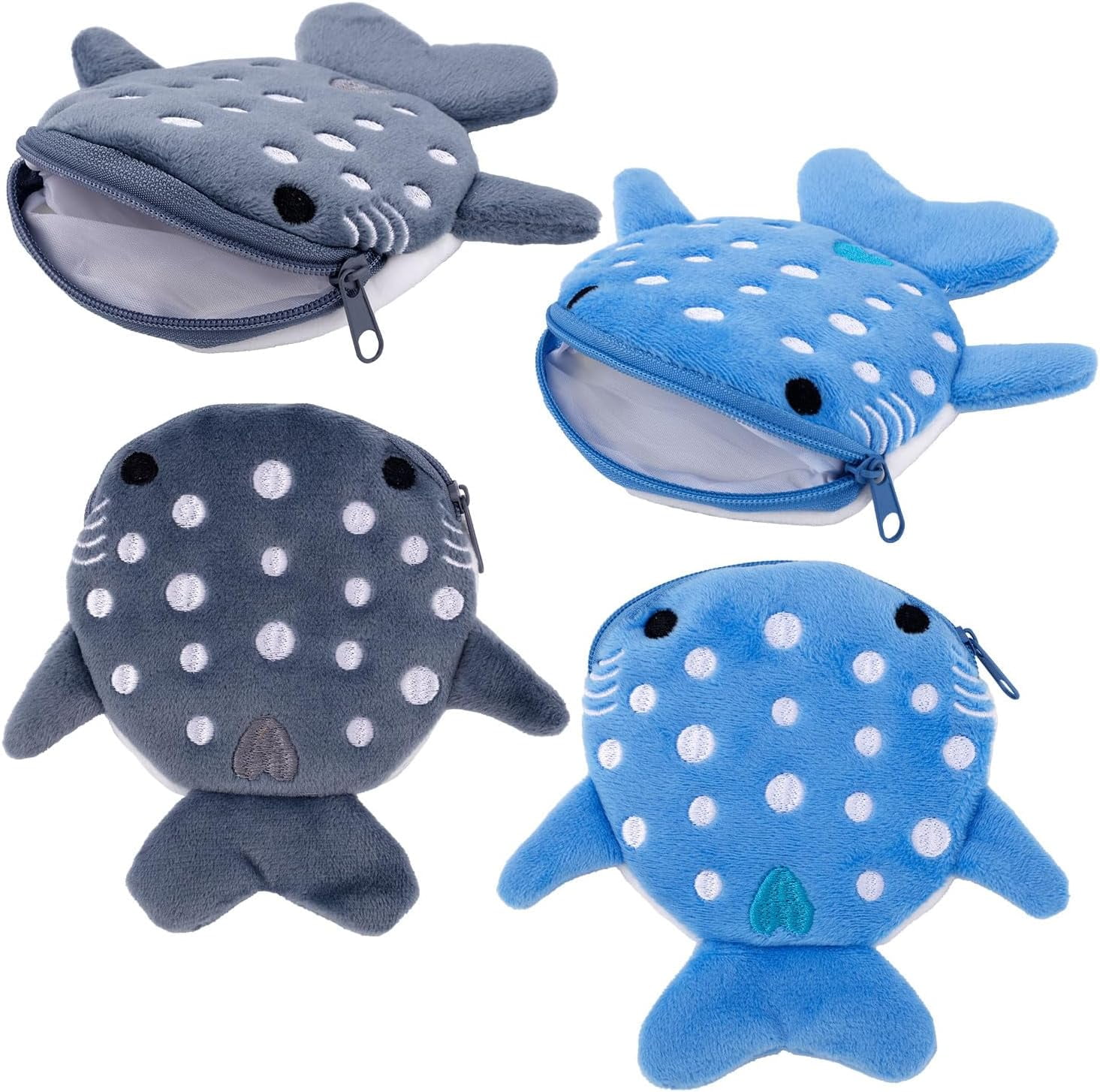 4pcs Whale Shark Coin Purse, Funny Plush Coin Pouch with Zipper Cute ...