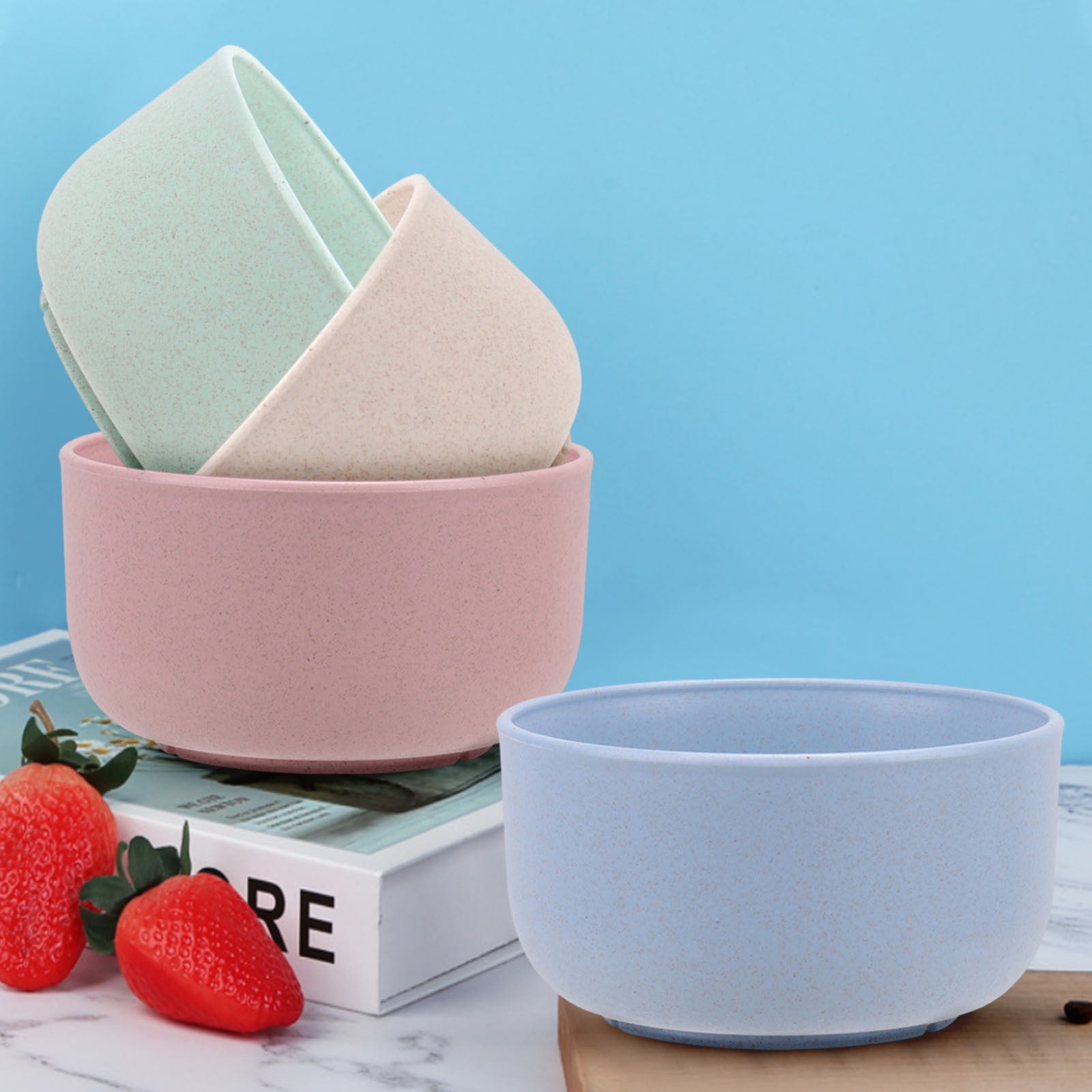 4pcs Wheat Straw Bowls Microwave & Dishwasher Safe 11.5x7.5cm Natural ...