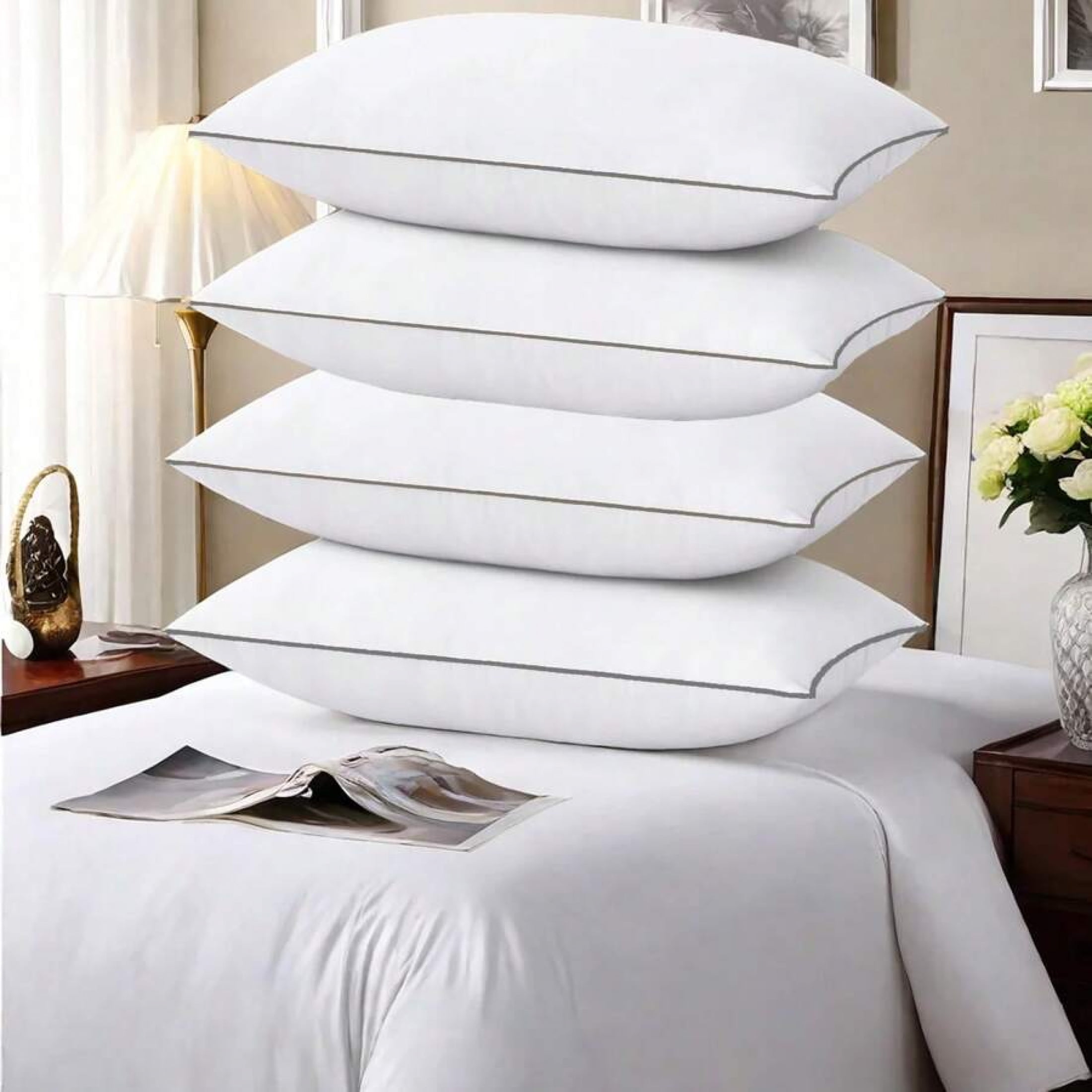 4pcs White Bed Pillow Inserts - Down Alternative Hotel Quality, Soft ...