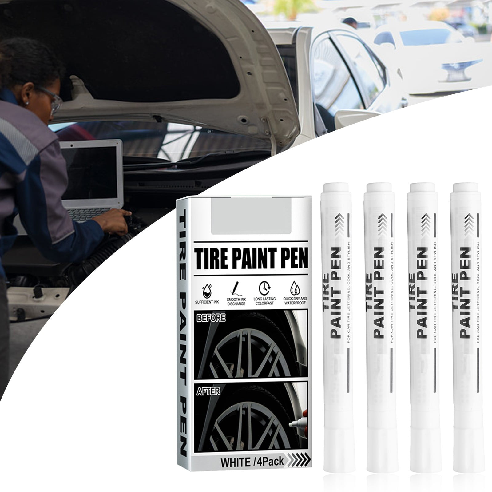 4pcs White Paint Marker Pen for Car Tyre Drawing Art Craft Permanent ...