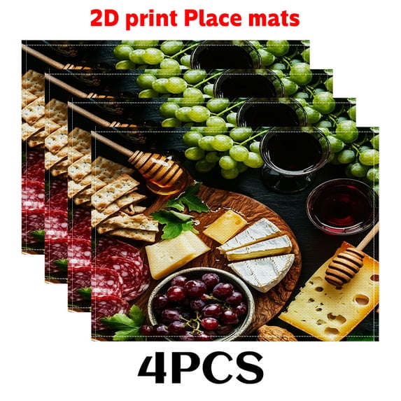 4pcs Wine tasting party Table mats (2D print)Cheese and Red Wine ...