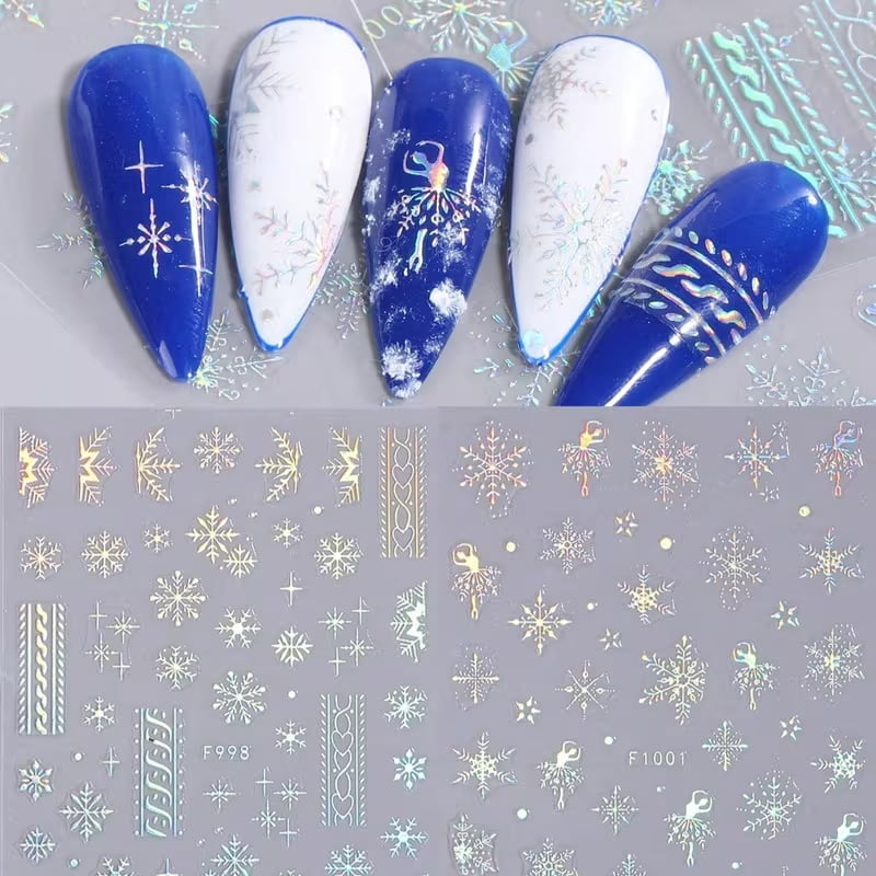 4pcs Winter Snowflake Nail Art Stickers - Self-Adhesive Christmas & New ...