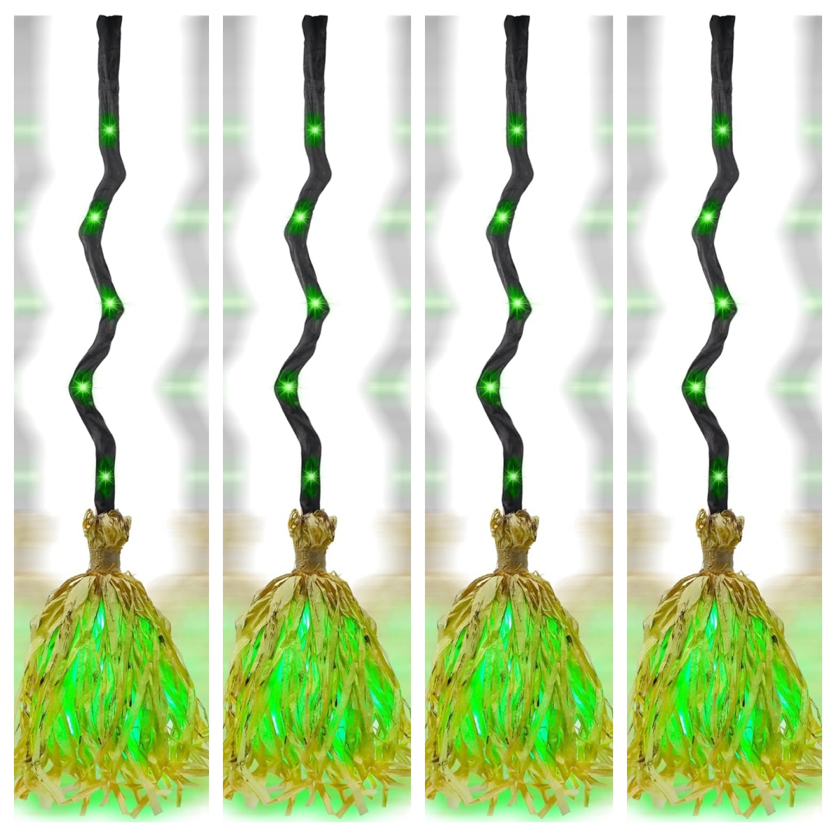 4pcs Witches Broom Halloween Decor - 35" Animated Light up Moving ...