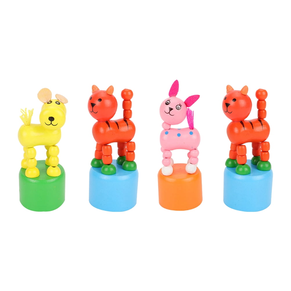 4pcs Wood Playthings Animals Figurine Toys Swing Animals Finger Puppet ...