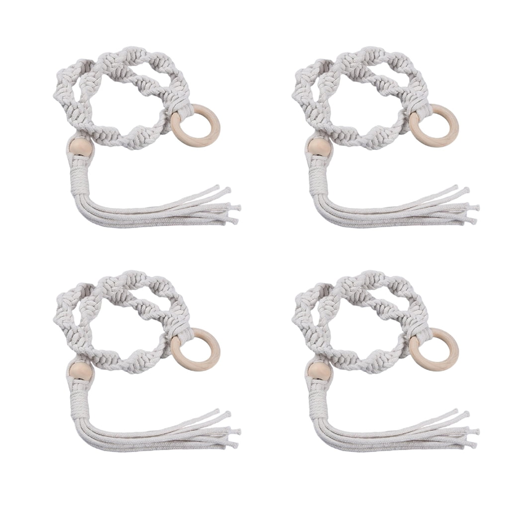 4pcs Wood Rings and Handwoven Rope Curtain Binders Ties for Stylish ...