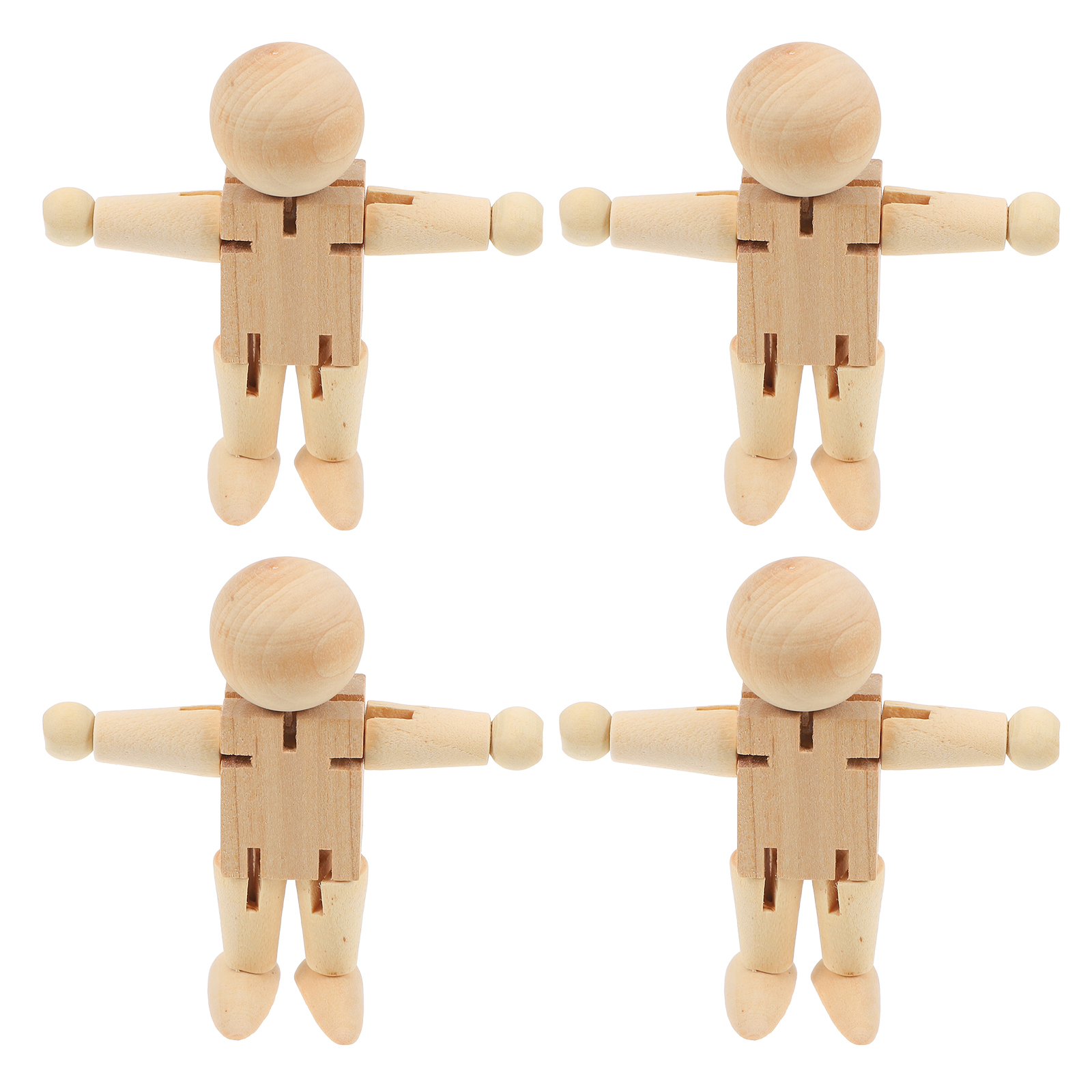 Unfinished Wooden Robot Crafts 4pcs Beige Wood Figures for DIY ...