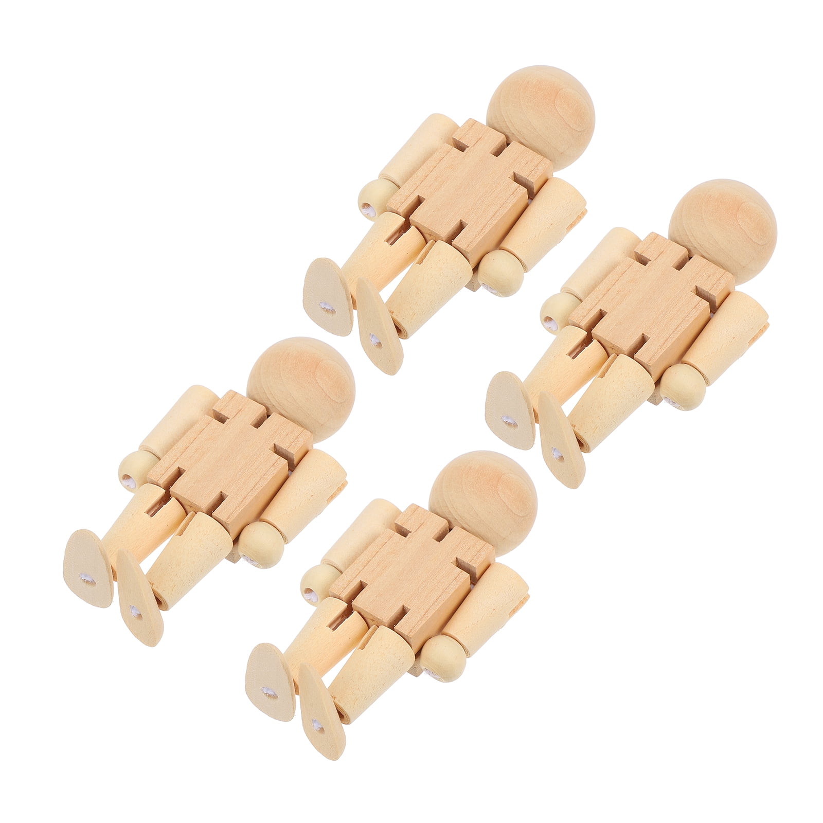 4pcs Beige Wooden Robot Figures for Craft Use Unfinished Handicraft ...