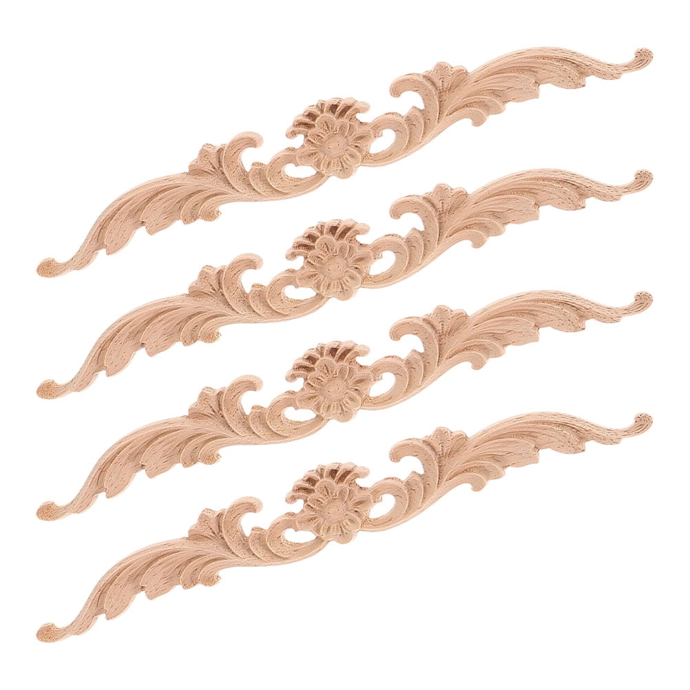 4pcs Wooden Carved Onlay Applique Floral Wood Carved Appliques Onlays ...