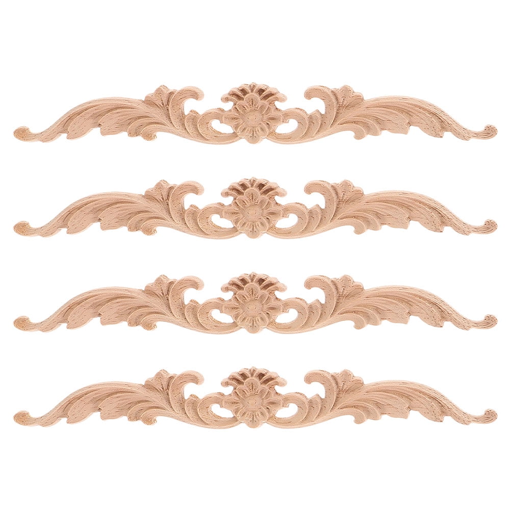 4pcs Wooden Carved Onlay Applique Floral Wood Carved Appliques Onlays ...