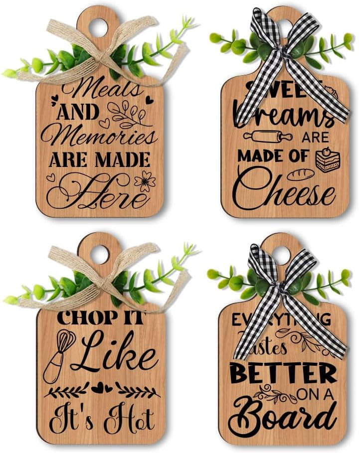 4pcs Wooden Rustic Kitchen Wall Decor Cutting Board Baking Eat Sign Set ...