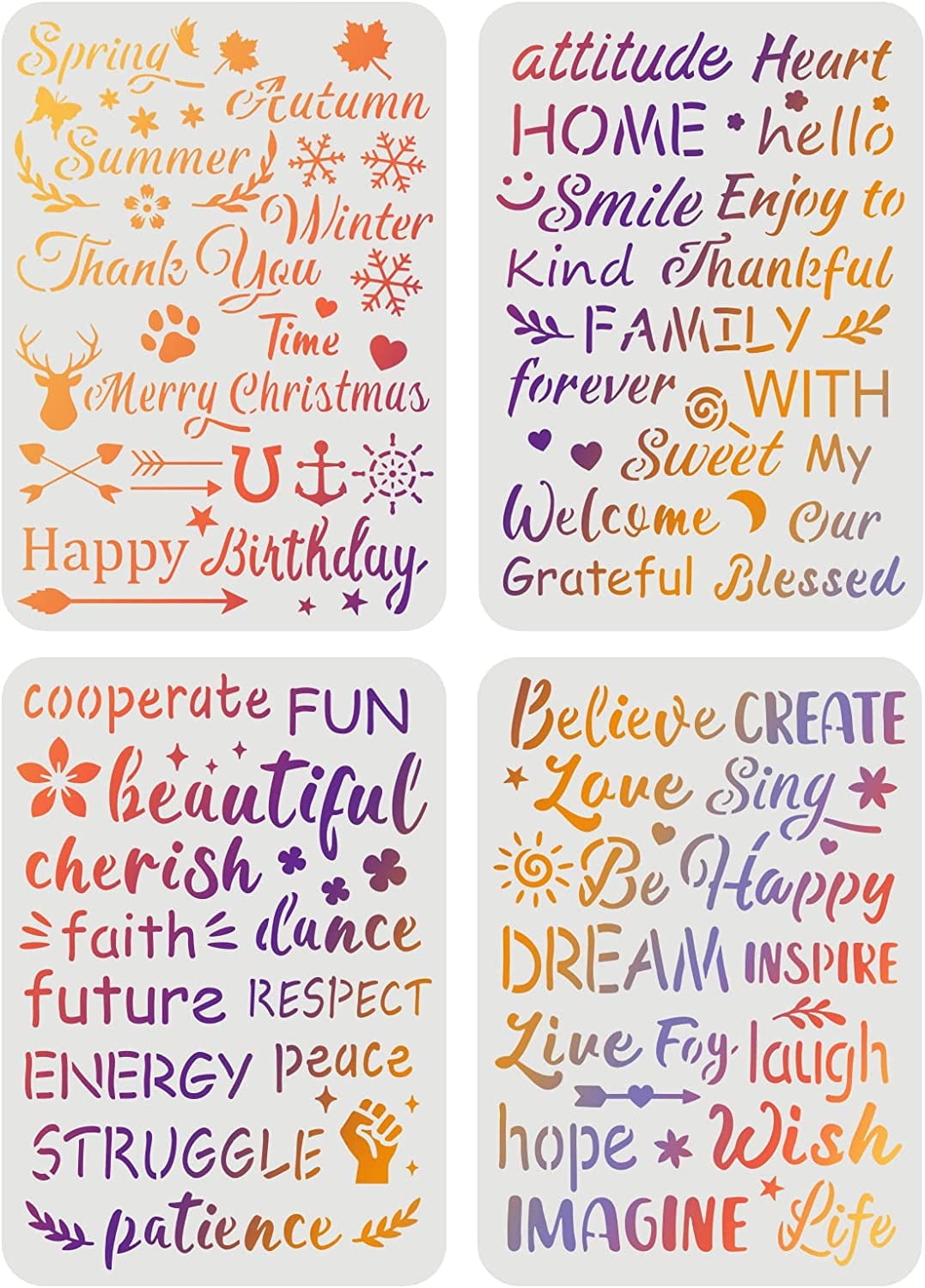 4pcs Word Stencils 11.6x8.3 inch Inspirational Word Stencil for ...