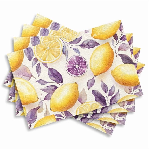 4pcs, Yellow lemon Pattern placemats, fashion print pattern table mat ...