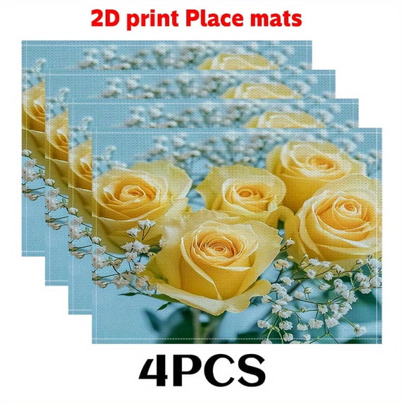 4pcs Yellow rose Place mats (2D print)Bouquet close-up 12X18in-Chic ...