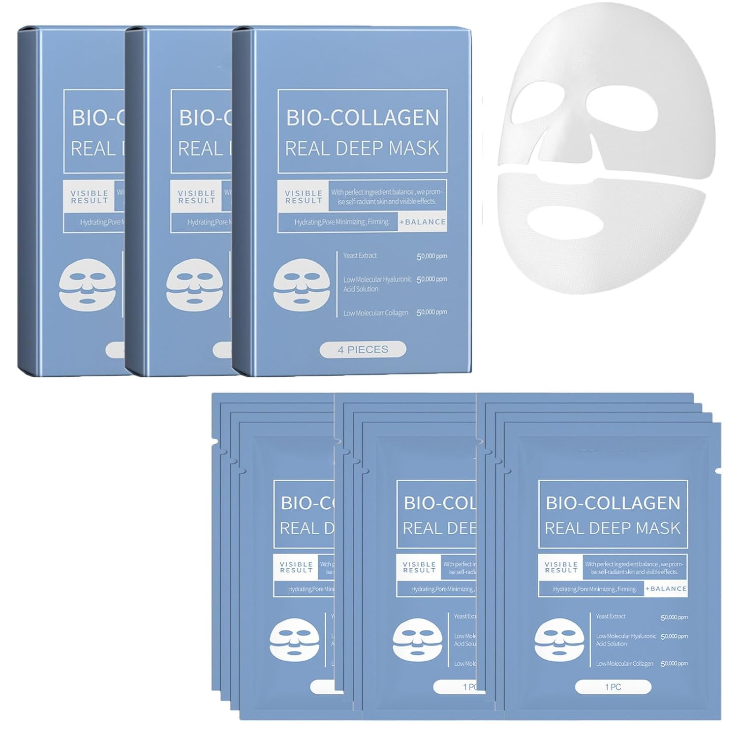 4pcs/box Bio Collagen Real Deep Mask Pack Moisturizing and Firming Mask ...