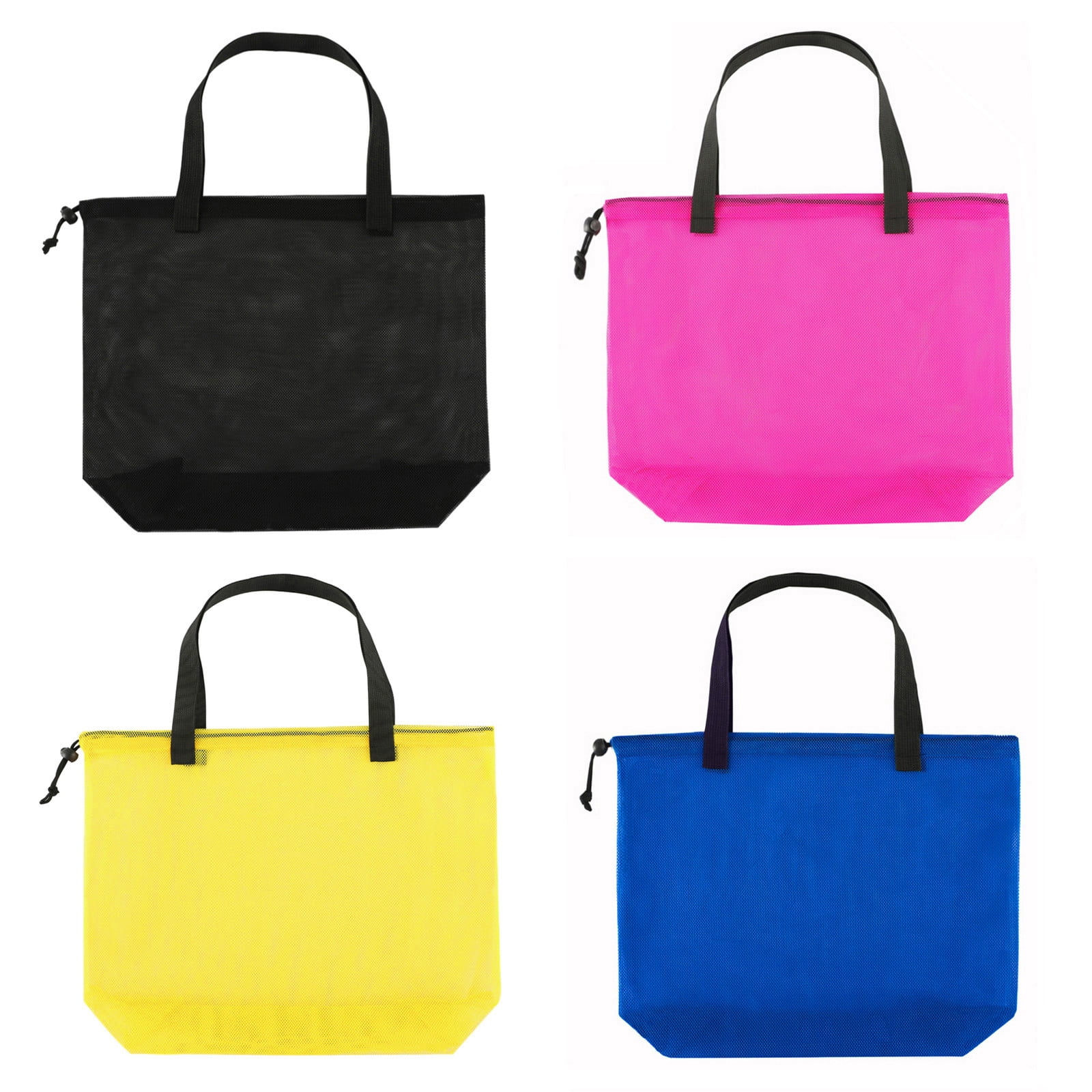 Summer Beach Mesh Tote Bag - 4pcs Colorful Polyester Drawstring Bags ...