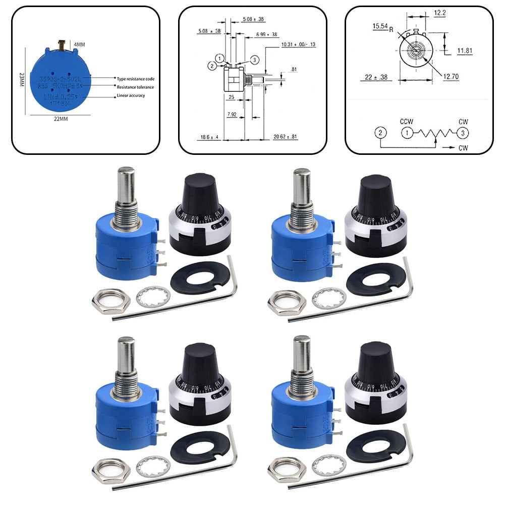 4pcs for 3590S-2-501 10K ohm Rotary Potentiometer Wound Multi Turn ...