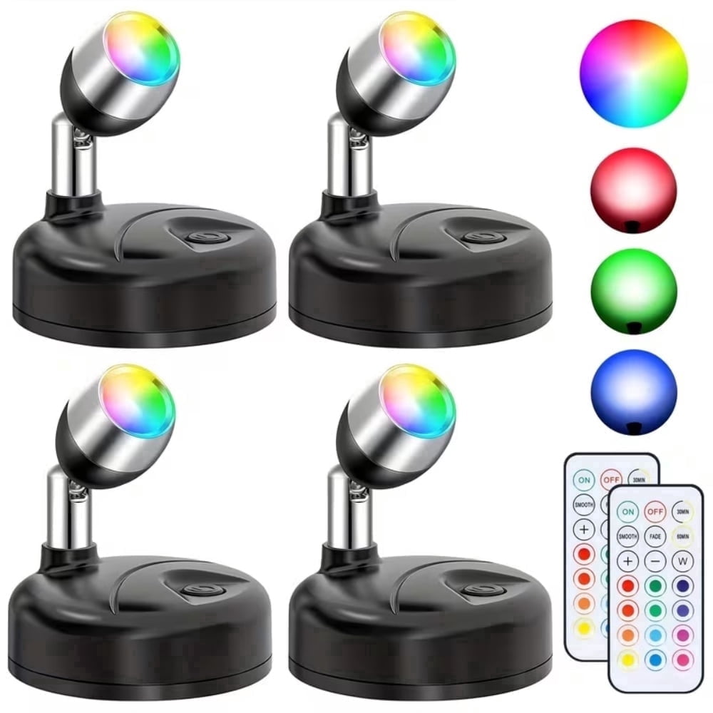 4pcs mini rechargeable spotlights with 2 remote controls for indoor ...