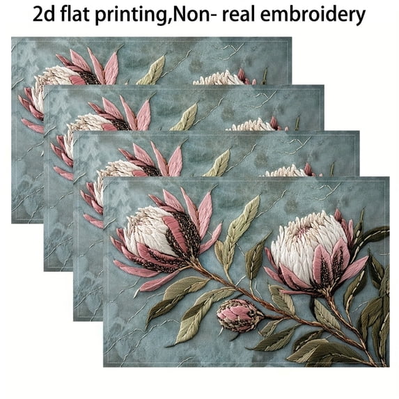 4pcs placemats, 2d flat printing,Painted Protea Neriifolia table mat ...