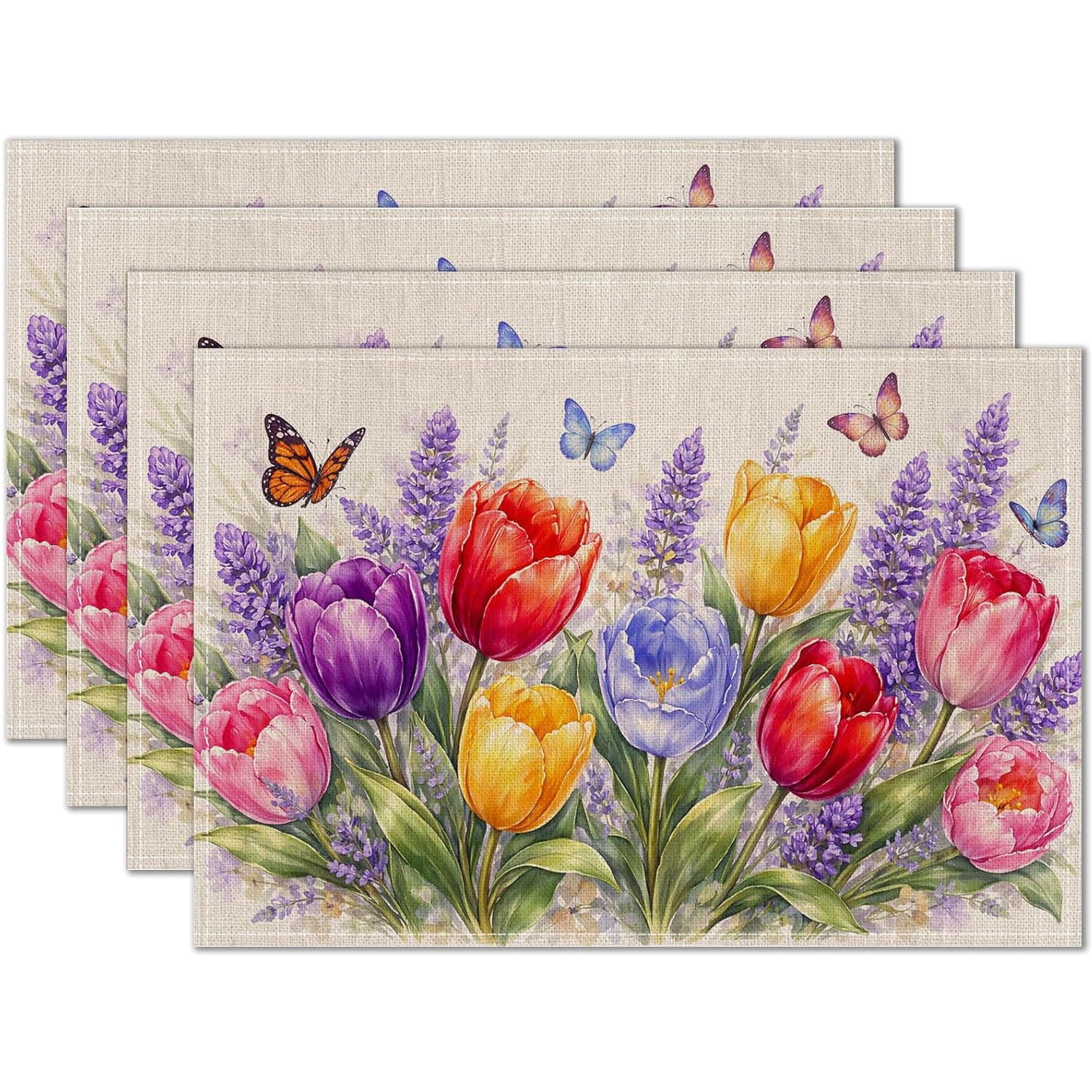 4pcs placemats, Tulip Floral Butterfly Table Mat,fashion print pattern ...