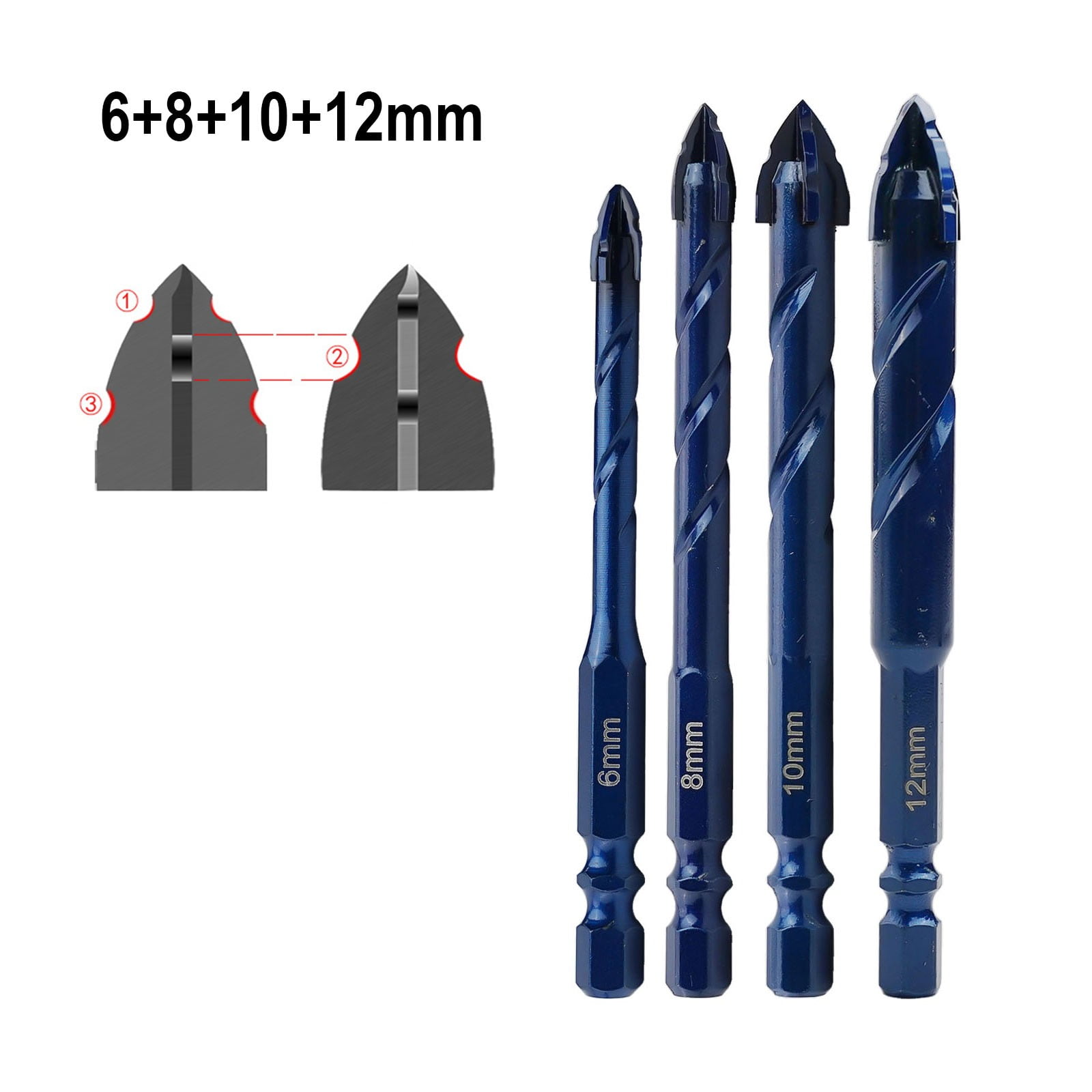 4pcs/set 6-12mm Eccentric Concrete Drill Bits Hex Shank For Glass Tile ...