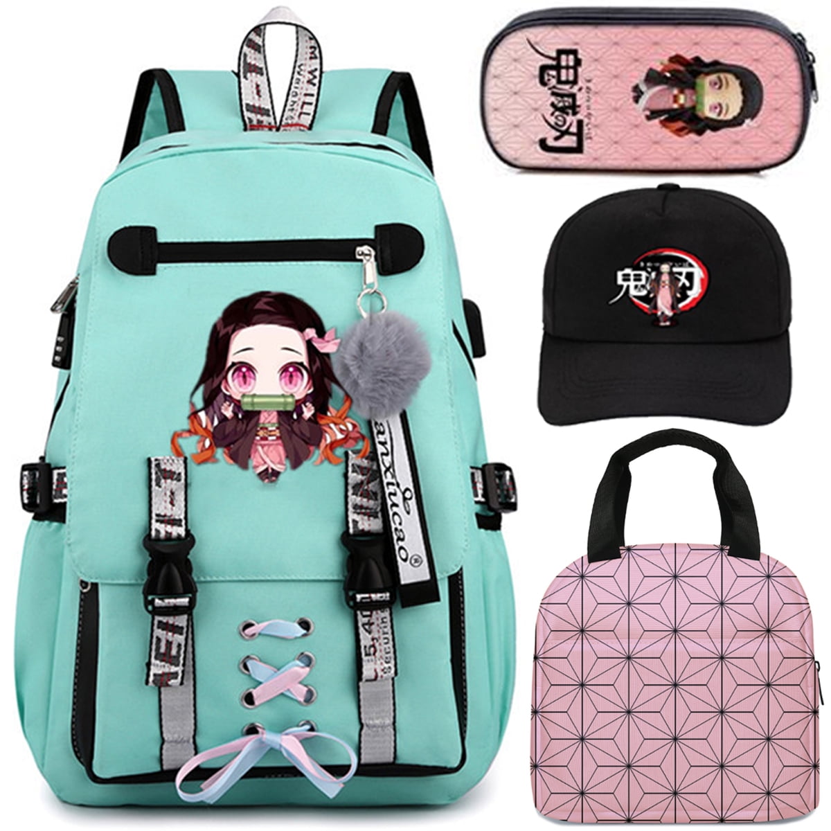 4pcs/set Demon Slayer Nezuko Laptop Backpack, School bag - Walmart.com