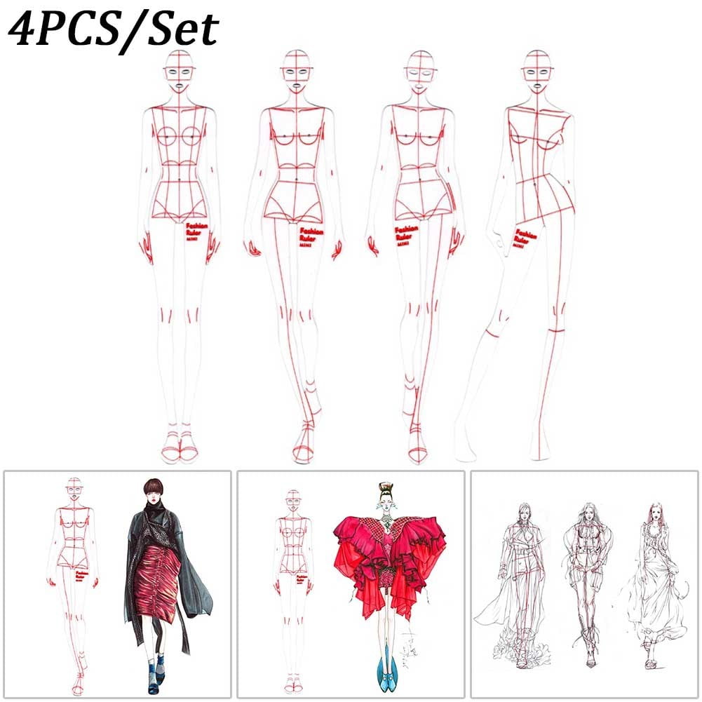 4pcs/set Fashion Illustration Ruler Figure Sewing Design Template ...