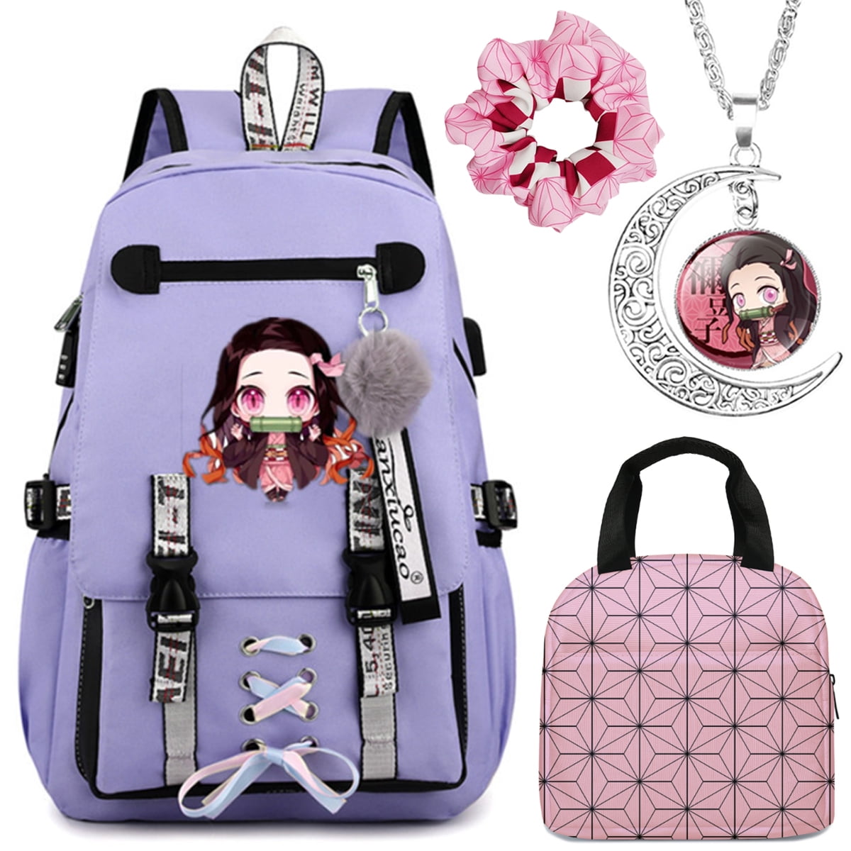 4pcs/set Kawaii Bookbag Demon Slayer Nezuko School Backpack - Walmart.com