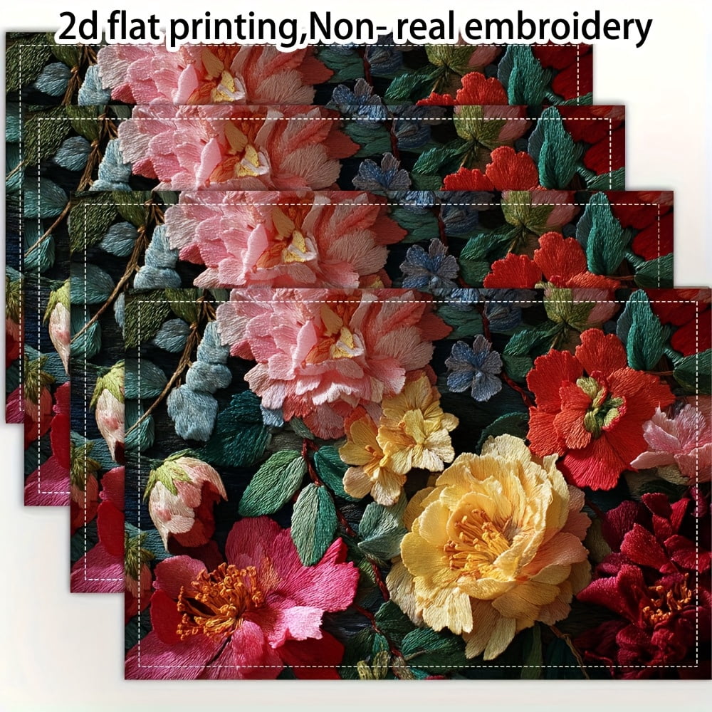 4pcs set, Multicolored flowers Pattern placemats, fashion print pattern ...