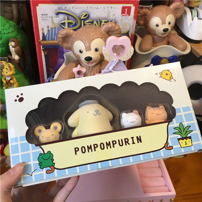 4pcs/set Sanrio Anime Pom Pom Purin Flocking Series Mini Model Study ...