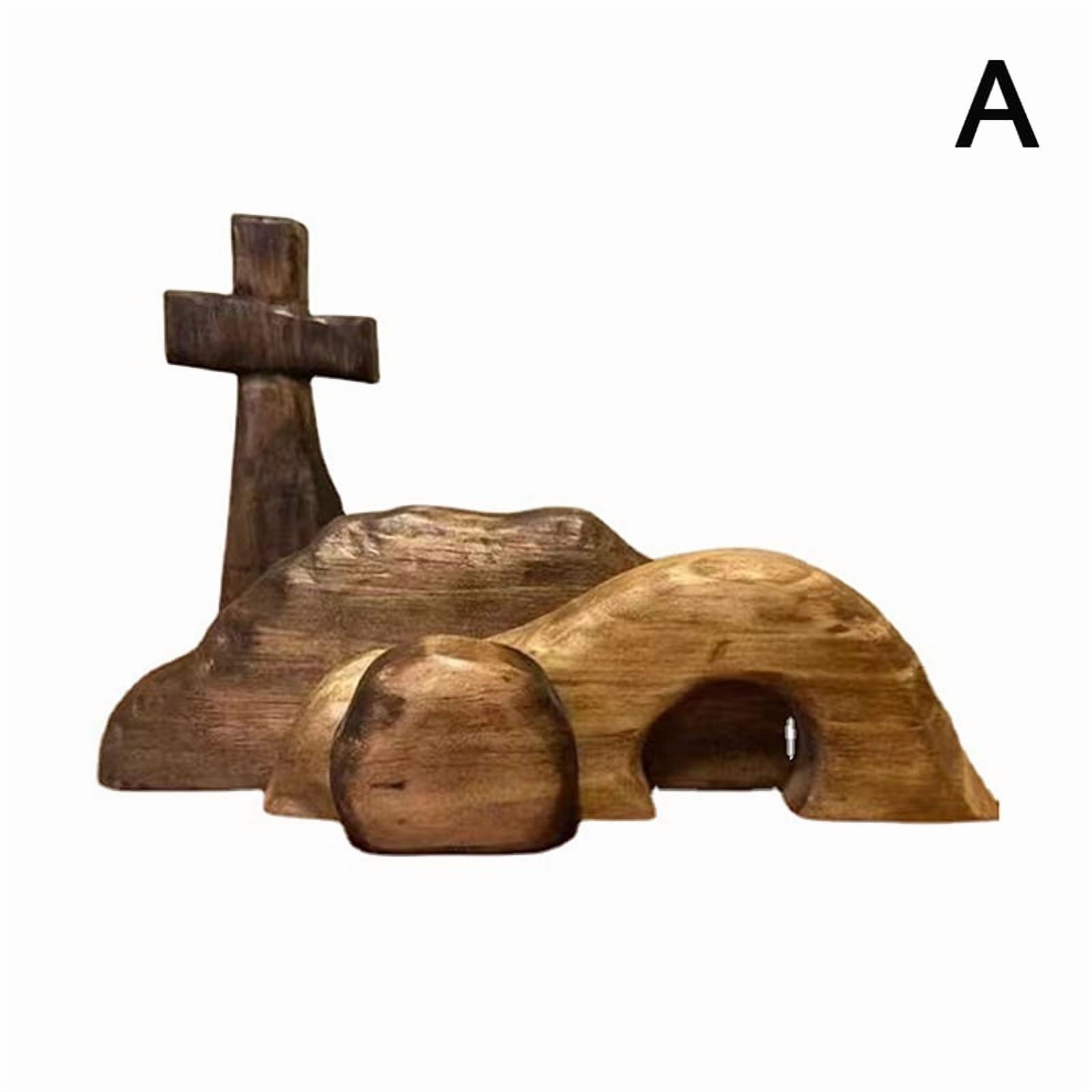 4pcs/set Wooden Easter Tomb Scene Jesus Nativity Scene Wooden Cross ...