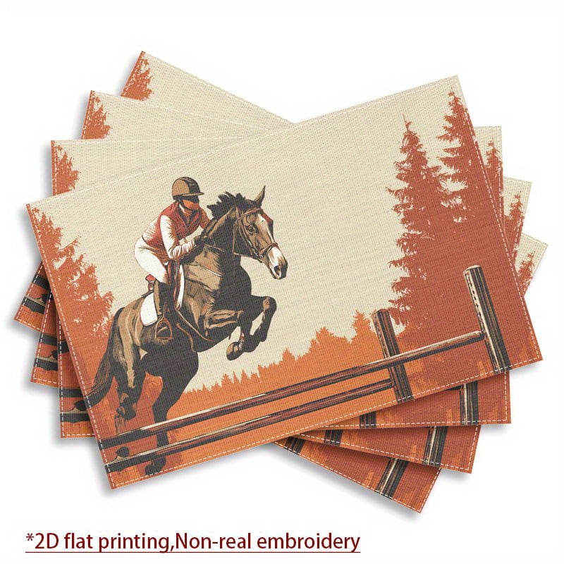 4pcs simple Horse racing Placemats 12*18inch Washable Place Mats for ...